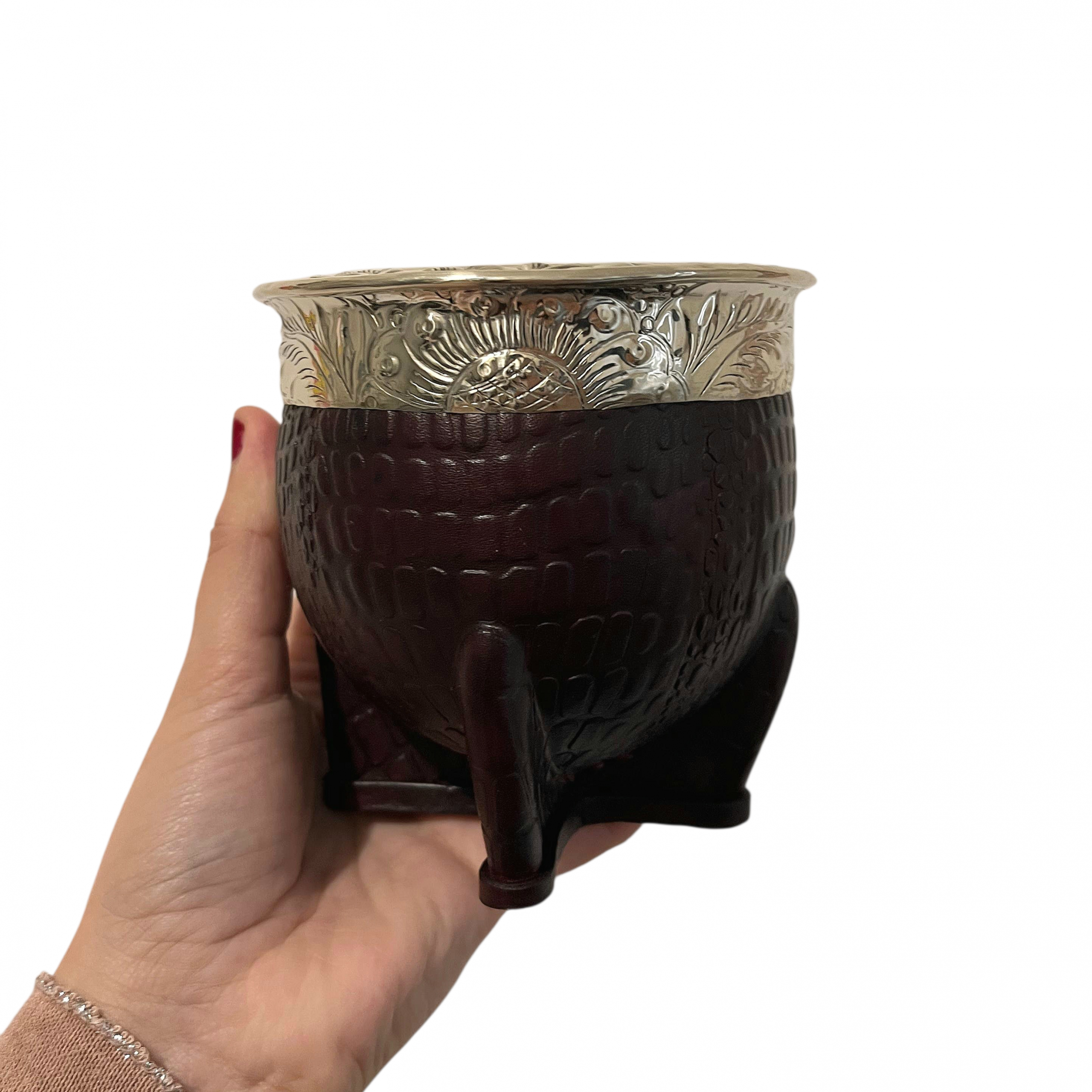 Calebasse à maté artisanal croco marron - Mate chamamé